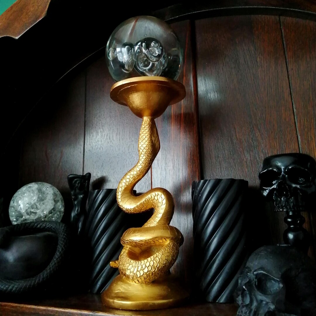 Naga Crystal Ball. Vintage Bubble Glass Scrying Orb on Resin Snake Stand. Serpent. Magick. Altar ...