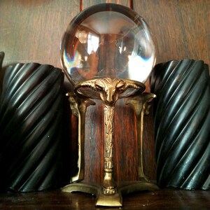 Devil - Crystal Ball. Obsidian Scrying Orb on Vintage, Brass Goat ...