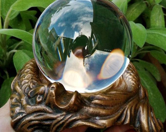 Ornithomancy Crystal Ball. Glass Scrying Orb on Vintage Brass Bird ...