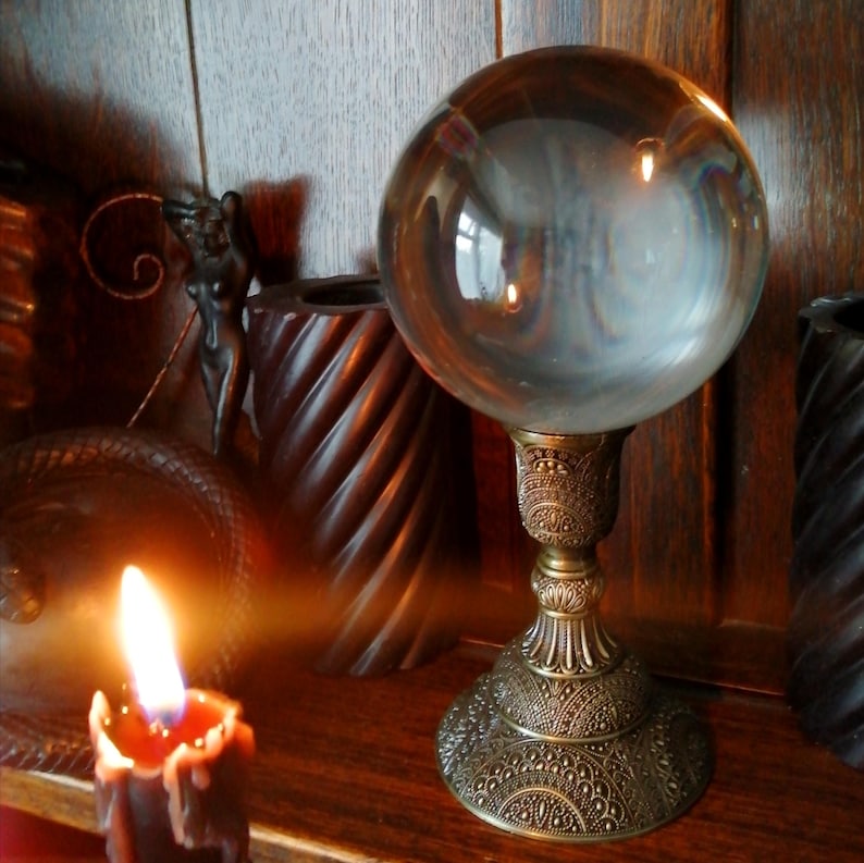 Ritual Crystal Ball. Huge GLASS Scrying Orb on an Ornate Stand. Altar ...