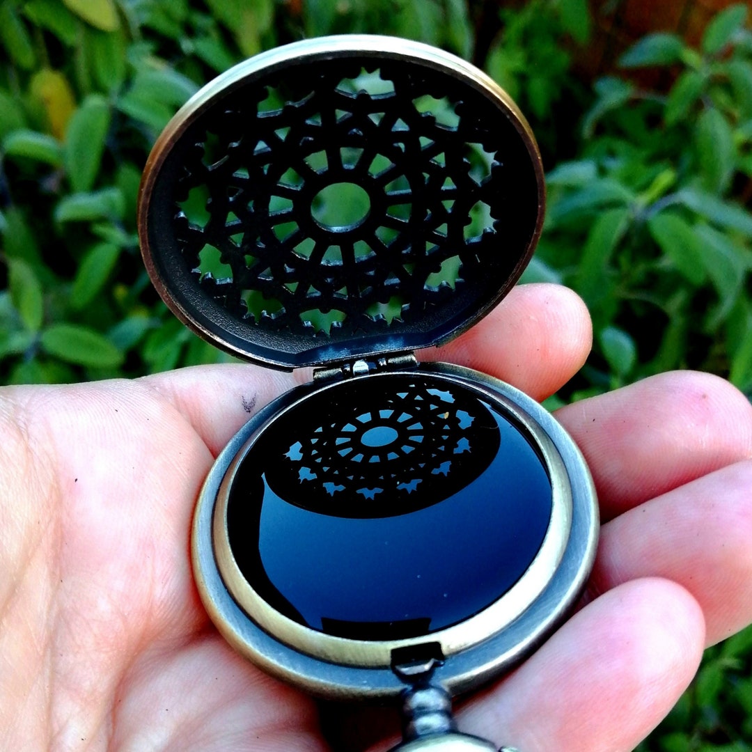 Pocket Scrying Mirror Black Scrying Mirror Held in Etched Metal Casing ...