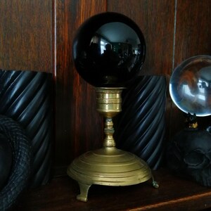 Edgar Cayce Crystal Ball. Obsidian Scrying Orb on Antique Brass Stand ...