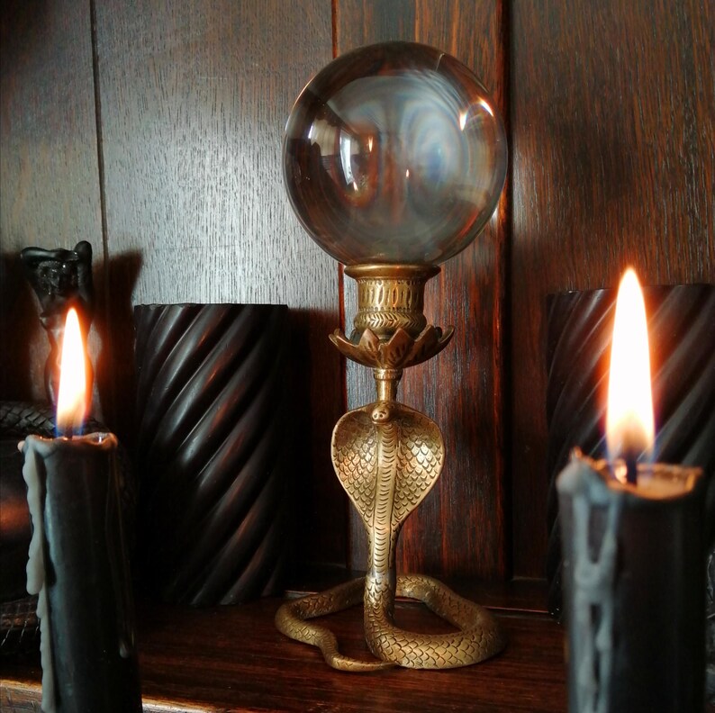 Kundalini - Glass Scrying Orb on a Vintage Coiled Serpent/cobra Brass ...