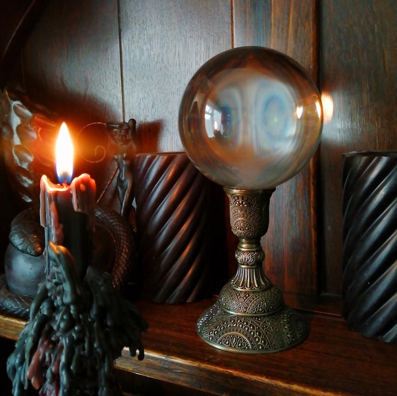 Ritual Crystal Ball. Huge GLASS Scrying Orb on an Ornate Stand. Altar ...