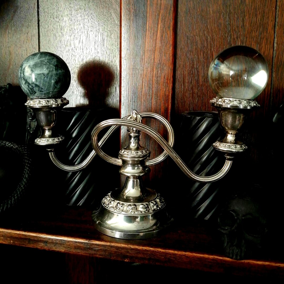 Ritual Scrying Orbs & Stand. Phantom Quartz Orb and Glass Orb on a ...