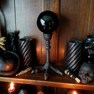 Crows Foot Extra Large Black Glass Scrying Orb on Cast Iron Crows Foot ...