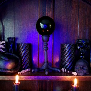 Crows Foot Extra Large Black Glass Scrying Orb on Cast Iron Crows Foot ...