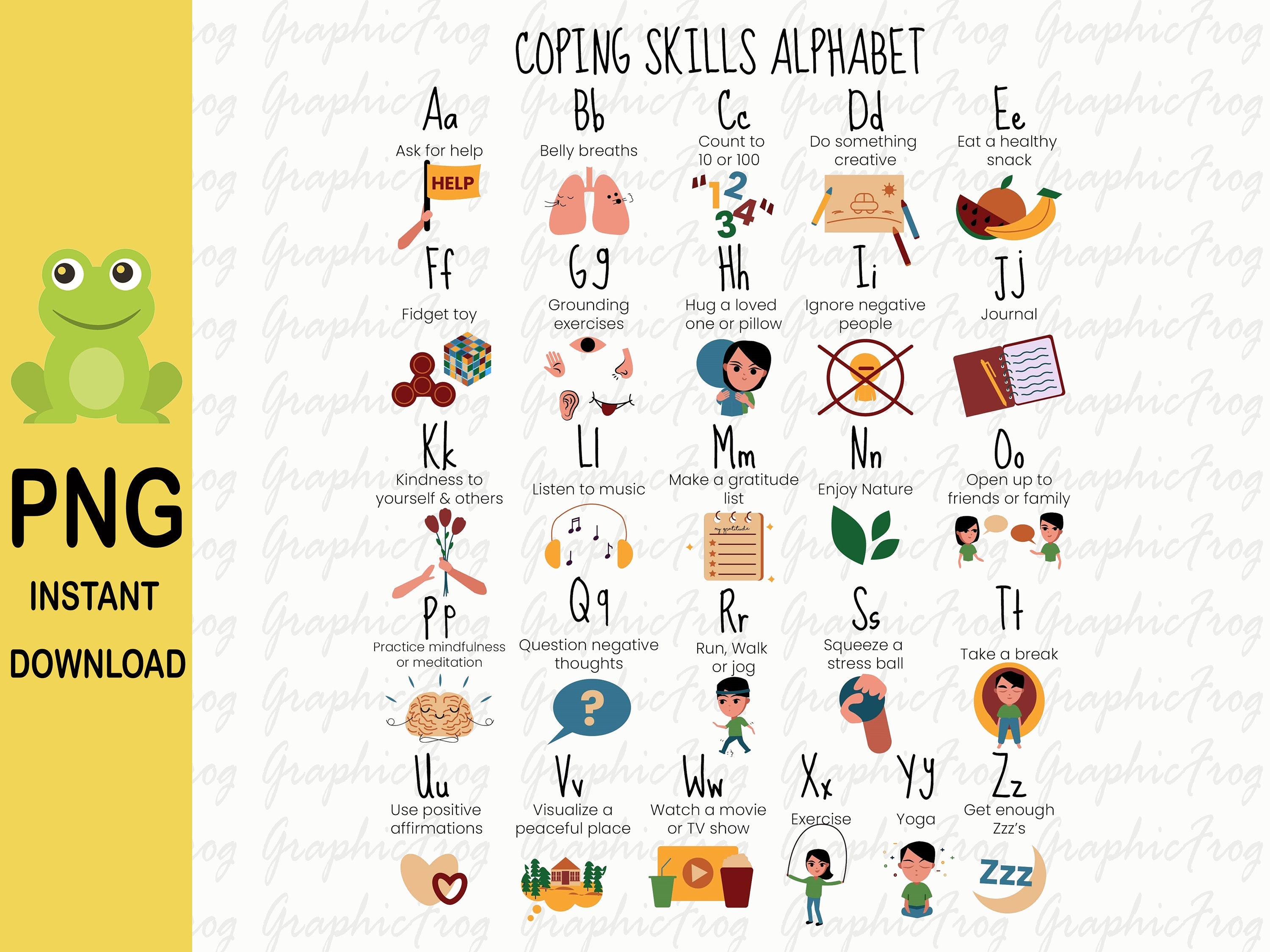 Coping Skills Alphabet SVG Mindfulnessschool Counselor PNG | Etsy