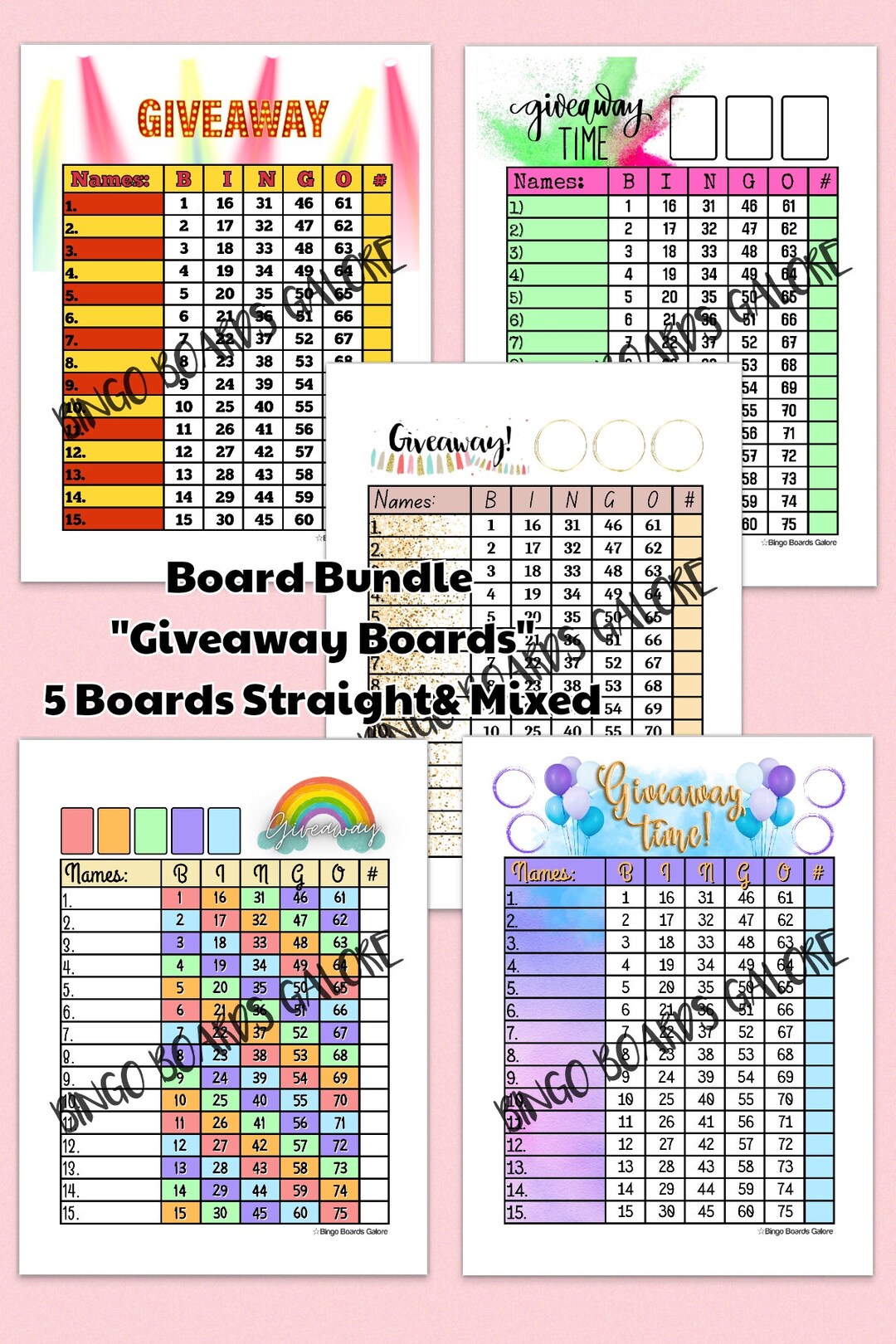 Giveaway 75ball Board Bundle 5 Boards Straight Bingo - Etsy