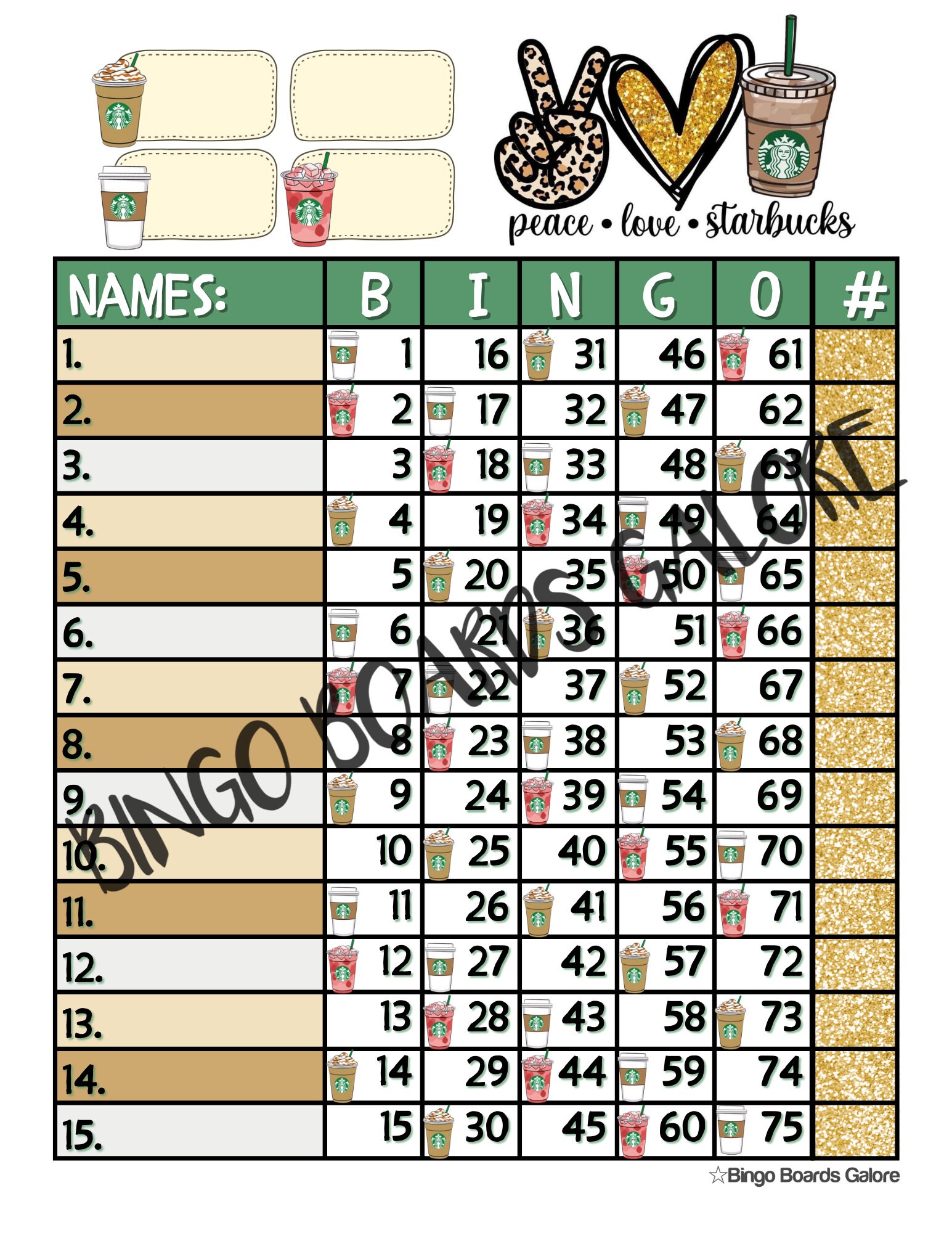 Peace Love Starbucks Bingo Boards 2 Bingo Boards - Etsy