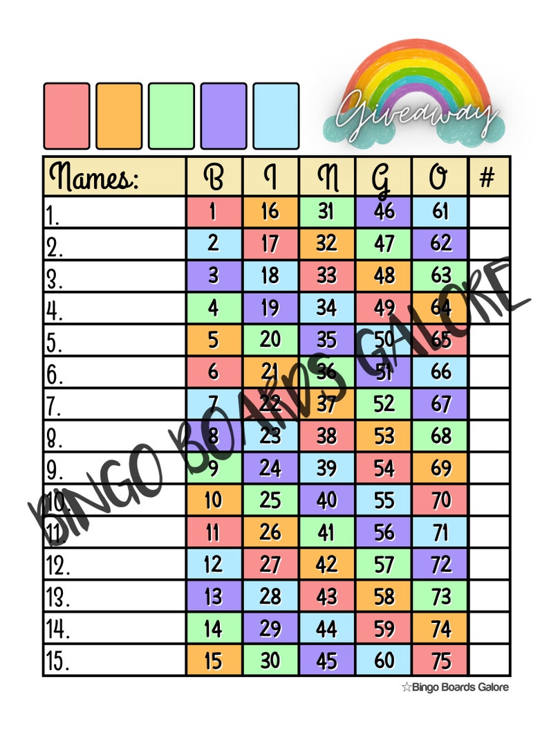 Giveaway 75ball Board Bundle 5 Boards Straight Bingo - Etsy