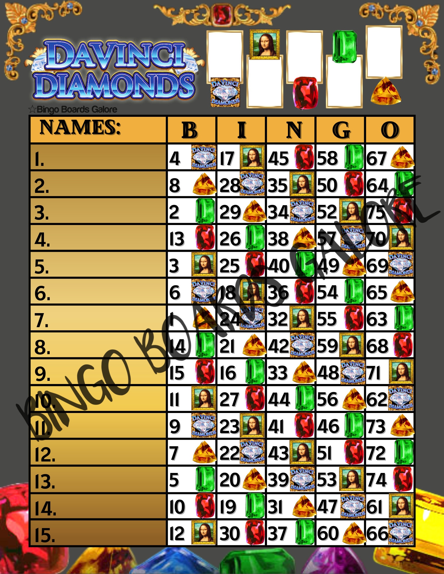 2 Bingo Boards Davinci Diamond Bingo - Etsy