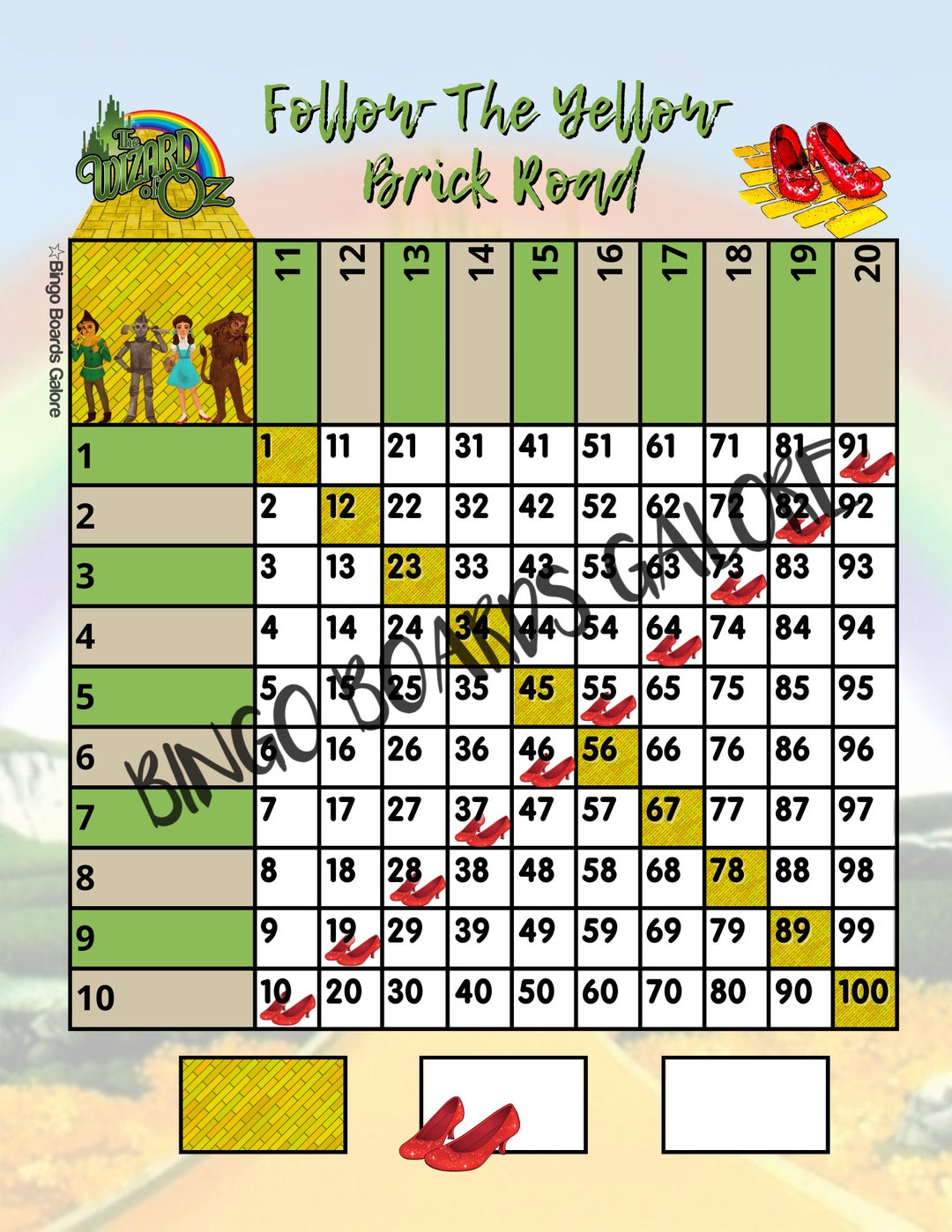 Yellow Brick Road Bingo Boards 2 Boards - Etsy