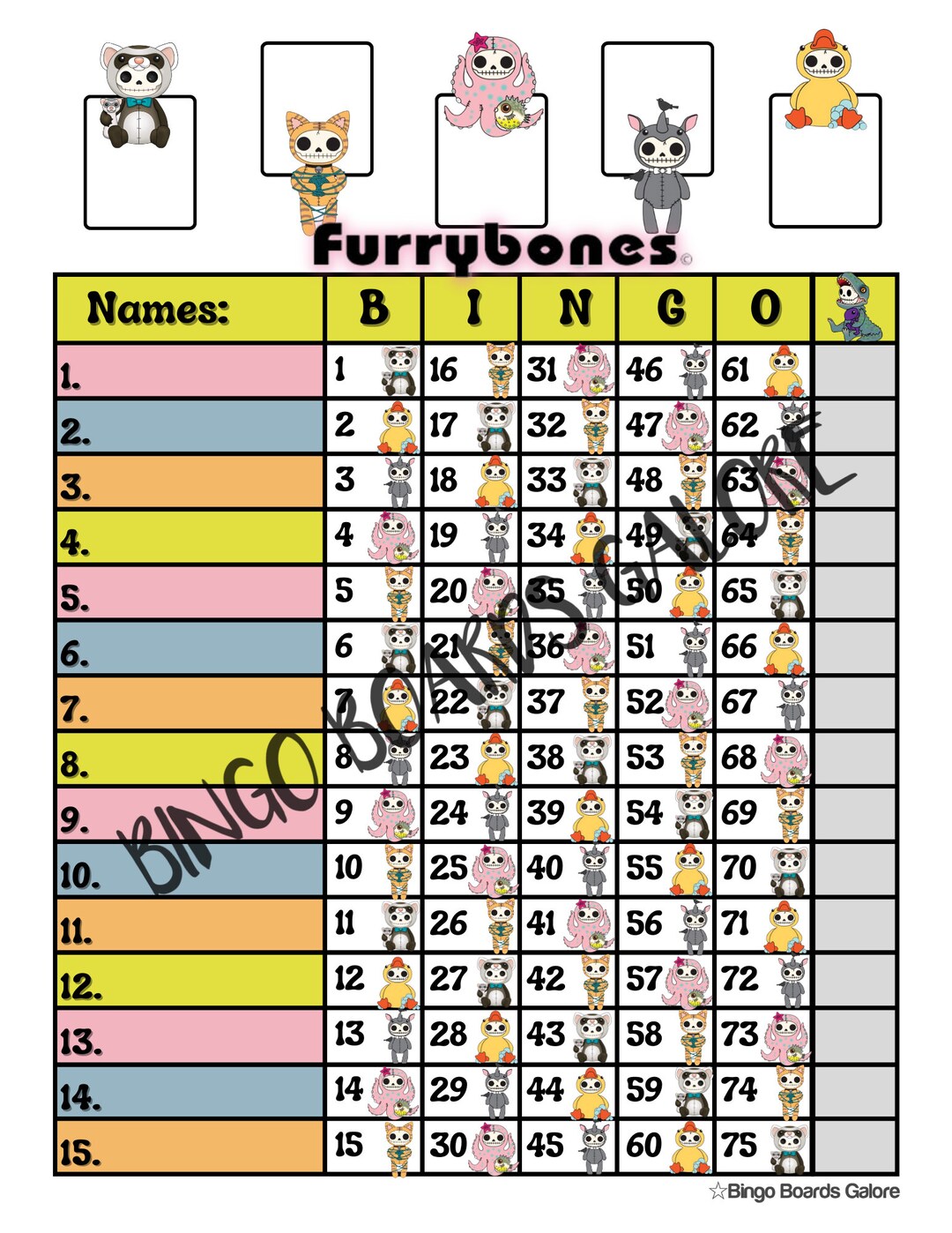 Furry Bones Cute Bingo Boards 2 Bingo Boards - Etsy