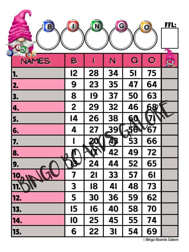 First Bingo Pink Gnome 2 Boards - Etsy