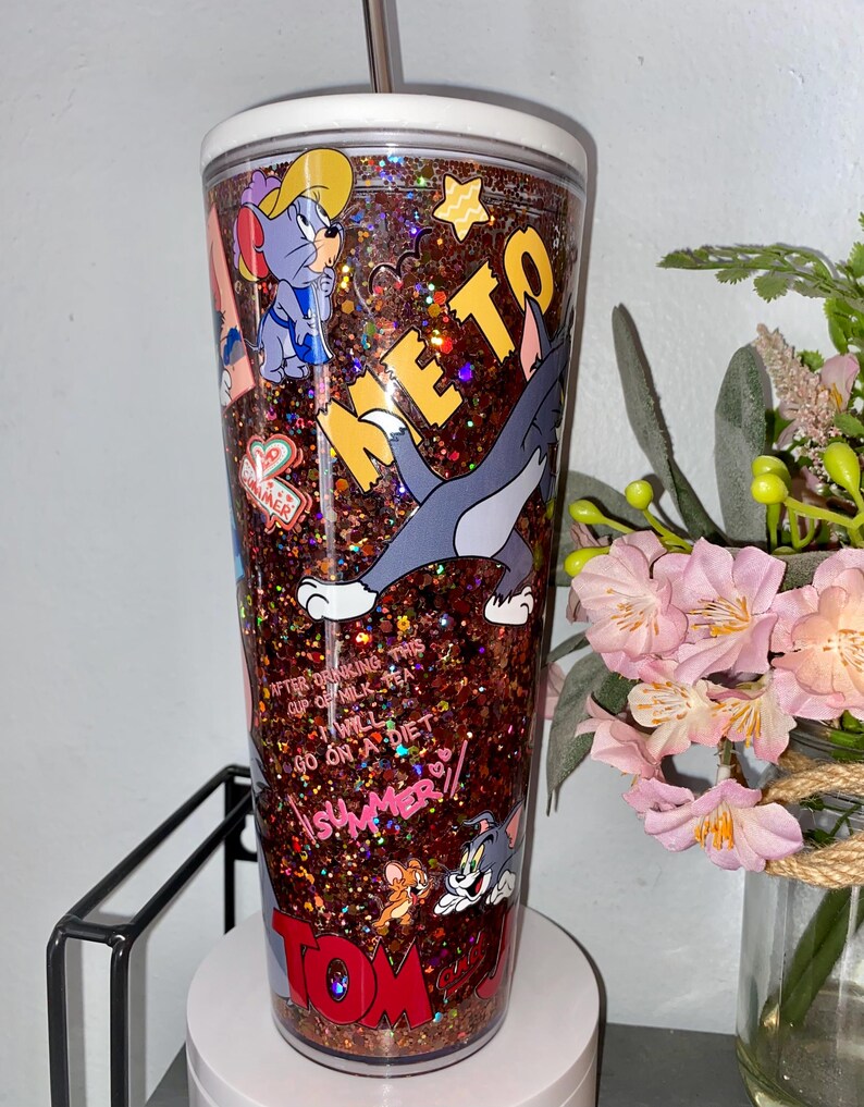 24oz Acrylic Tom/jer Glitter Globe Cup - Etsy