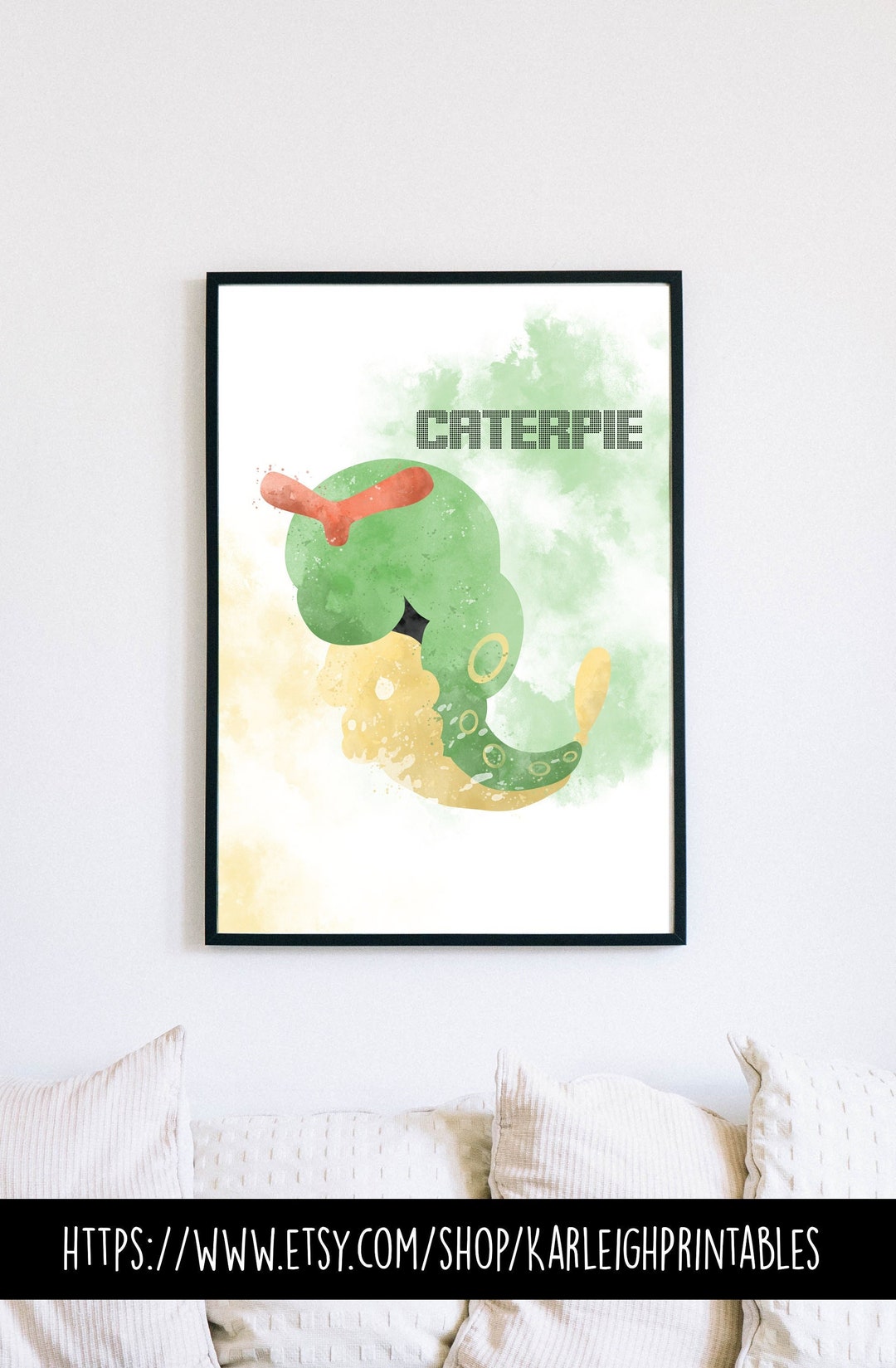 Caterpie Watercolour Poster, Digital Art Print, Pokemon Wall Art ...