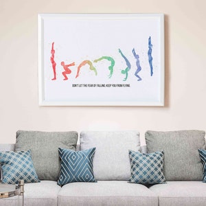 Leaping Artistic Gymnastics Poster, Watercolour Inspirational Art ...