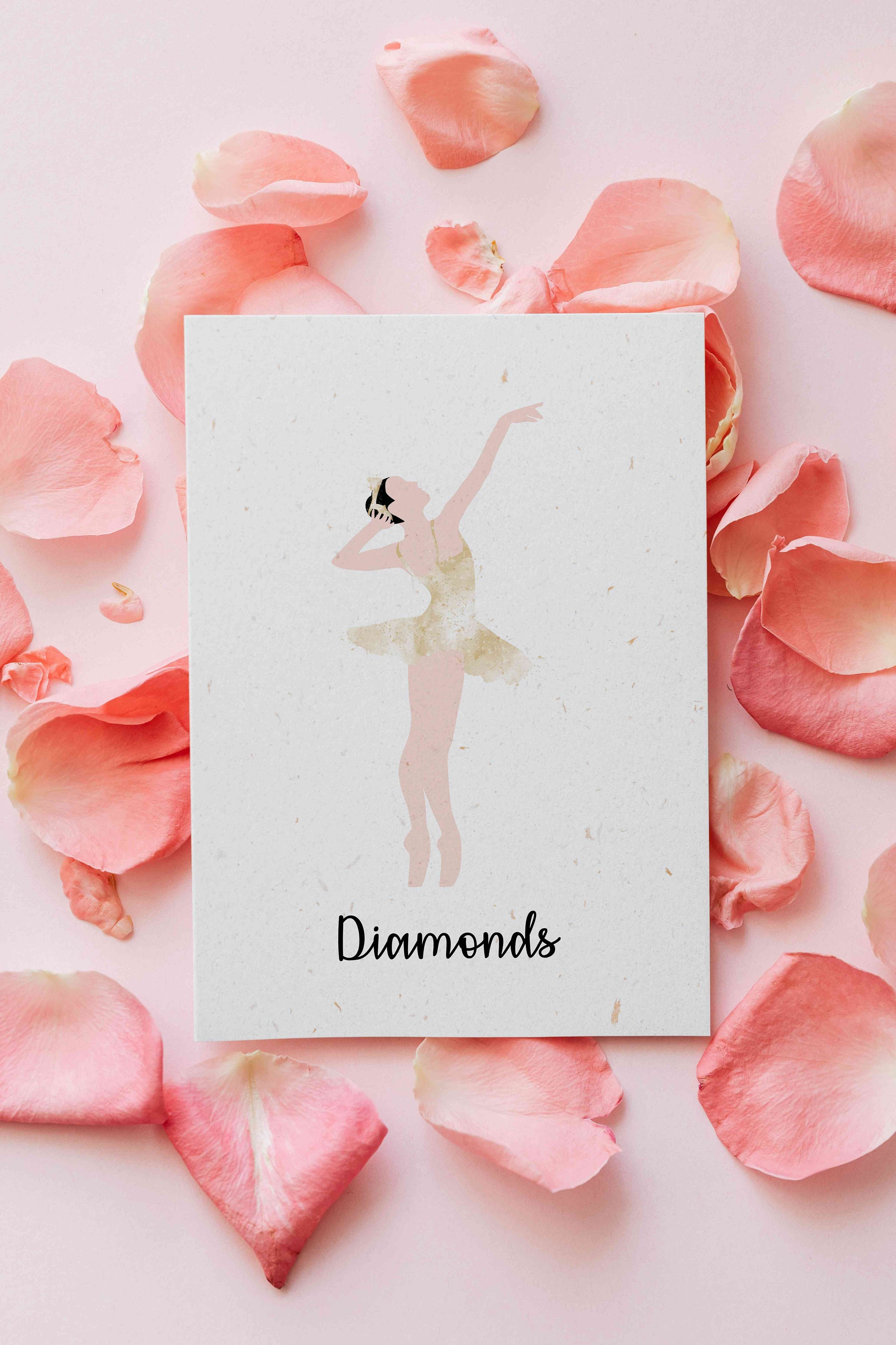 Ballet Jewels Diamonds Art Print, Minimalist Watercolour Ballerina ...