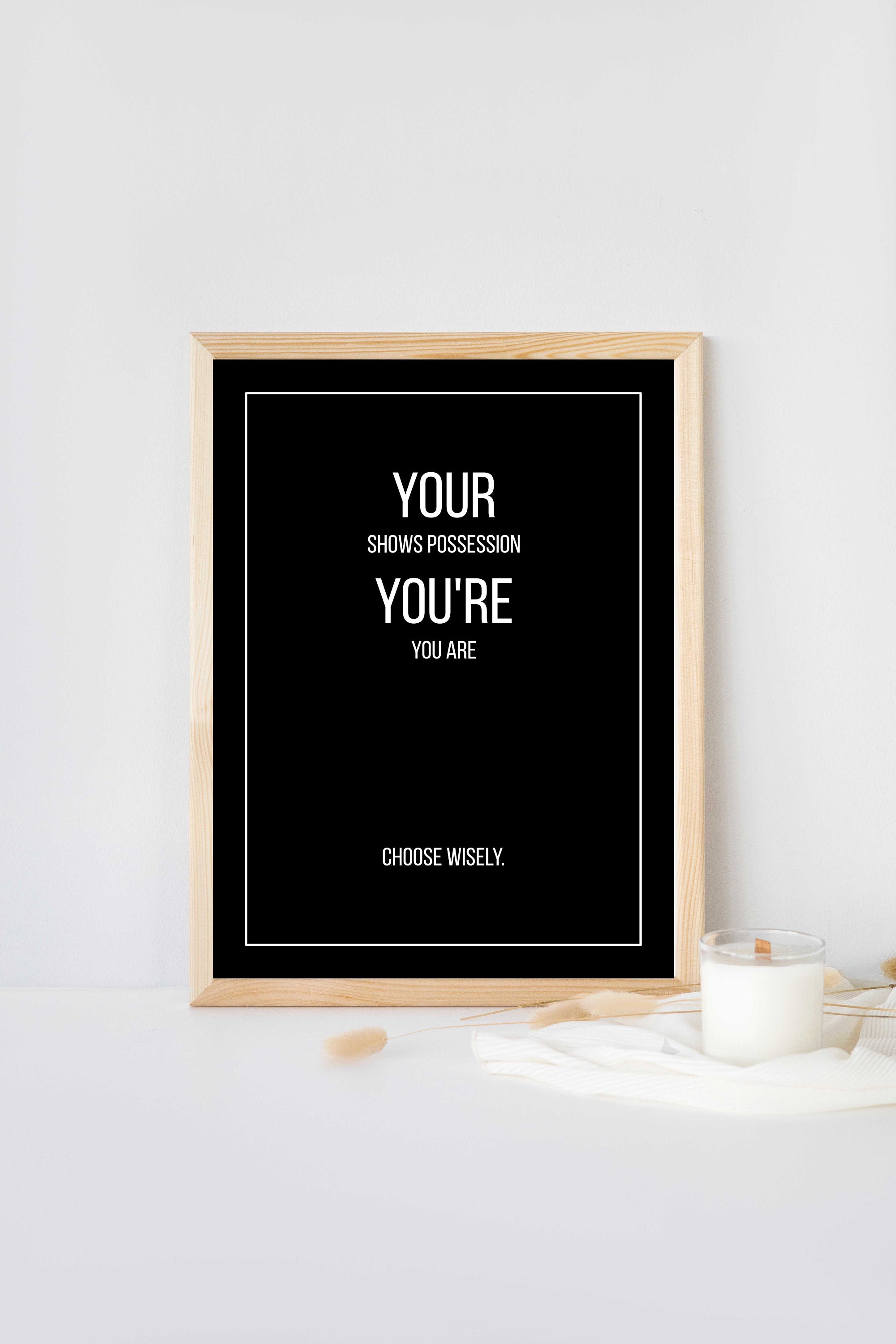 Your or You're, English Grammar Poster, Minimalist Art Print, Grammar ...