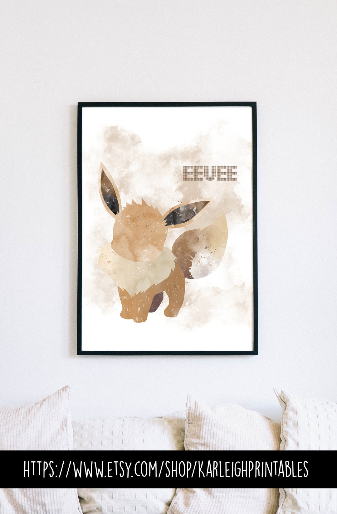 Eevee Watercolour Poster, Digital Art Print, Pokemon Wall Art, Instant ...