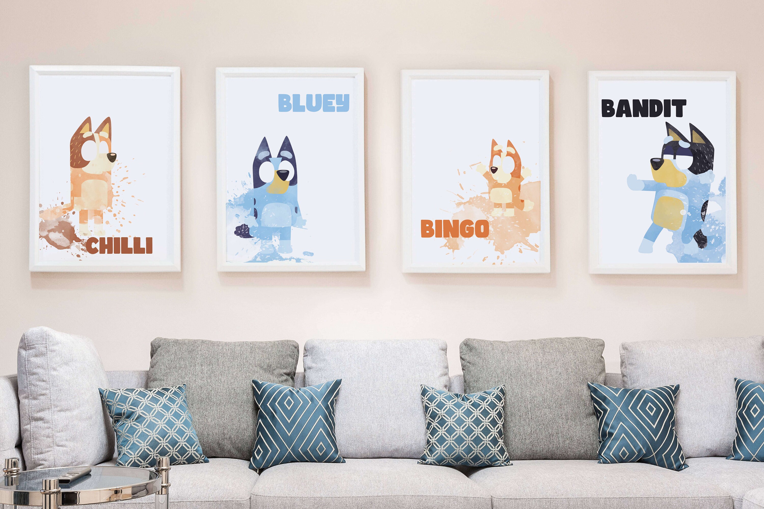 Bluey Family Watercolour Posters, Bluey Bandit Bingo Chilli, Digital ...