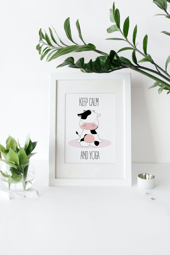 Meditating Cow Yoga Printable Art Yoga Gift Yoga Decoration | Etsy