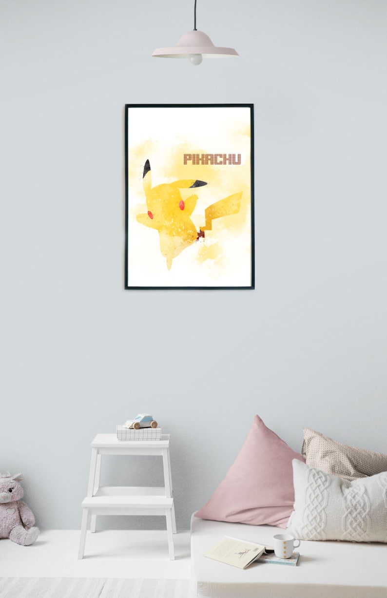 Pikachu Watercolour Poster, Digital Art Print, Pokemon Wall Art ...