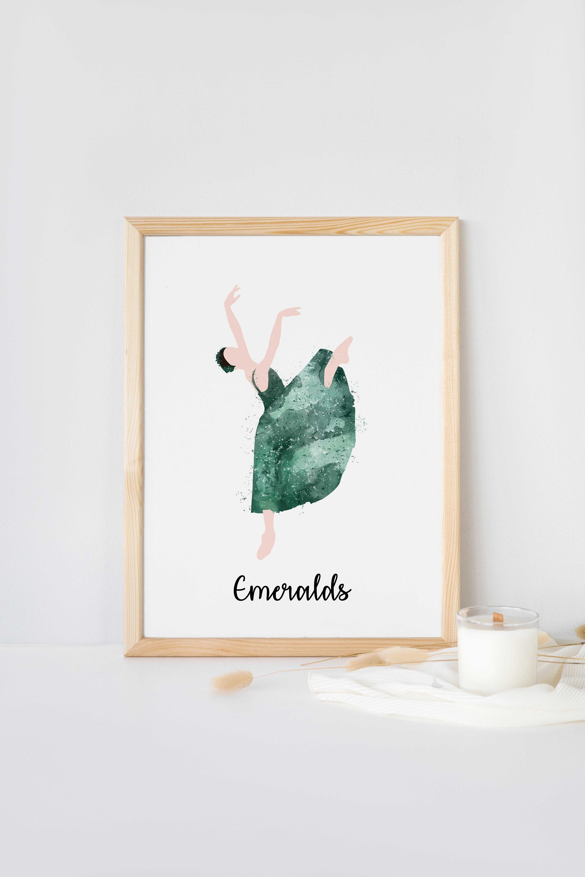 Ballet Jewels Emeralds Art Print, Minimalist Watercolour Ballerina ...