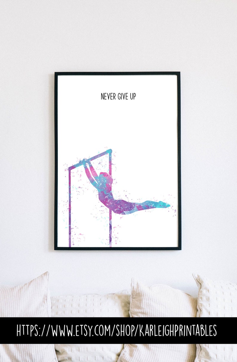 Never Give Up Artistic Gymnastics Bar Poster Watercolour - Etsy