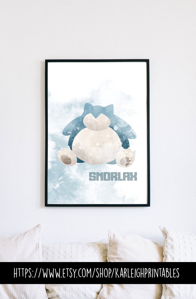 Snorlax Watercolour Poster, Digital Art Print, Pokemon Wall Art ...