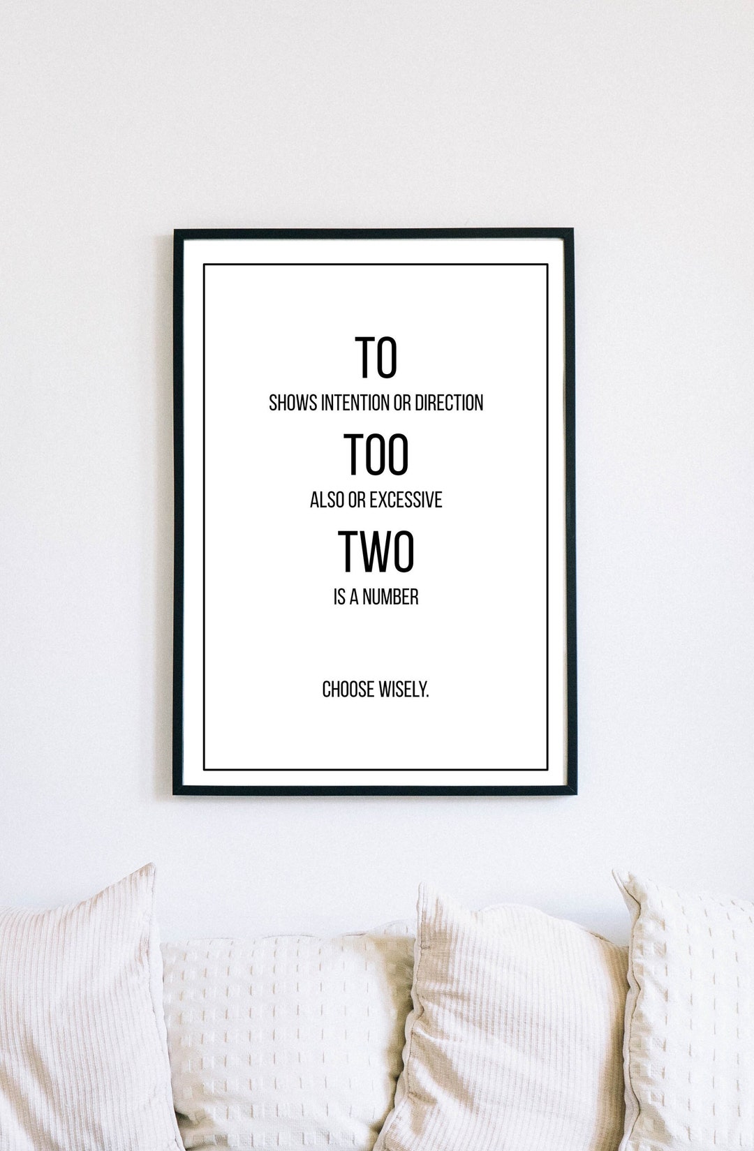 To Too Two, English Grammar Poster, Minimalist Art Print, Grammar ...