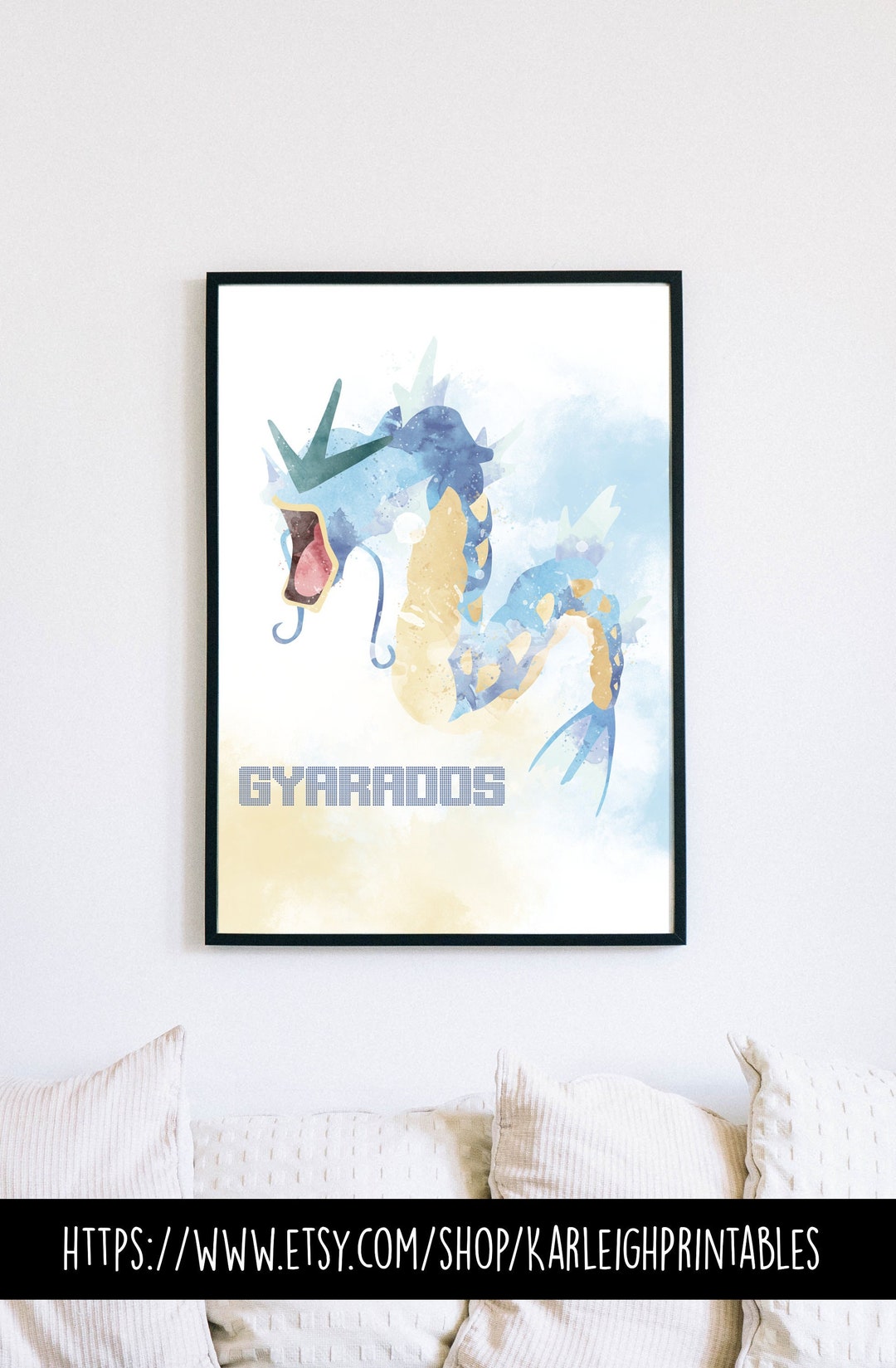 Gyarados Watercolour Poster, Digital Art Print, Pokemon Wall Art ...