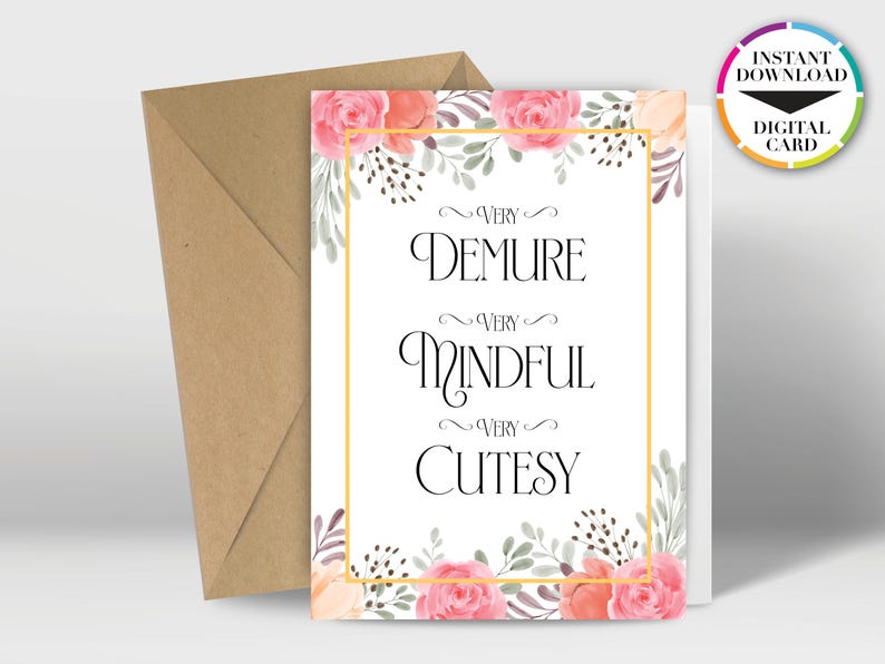 Instant Download Birthday Card PDF Card Demure Mindful Cutesy Easily ...