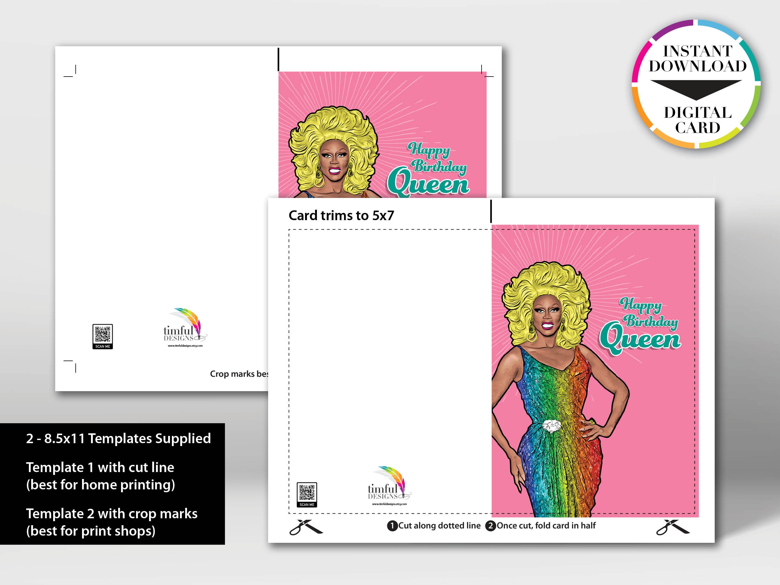 Instant Download Birthday Card PDF Card Rupaul Queen Easily Print From ...