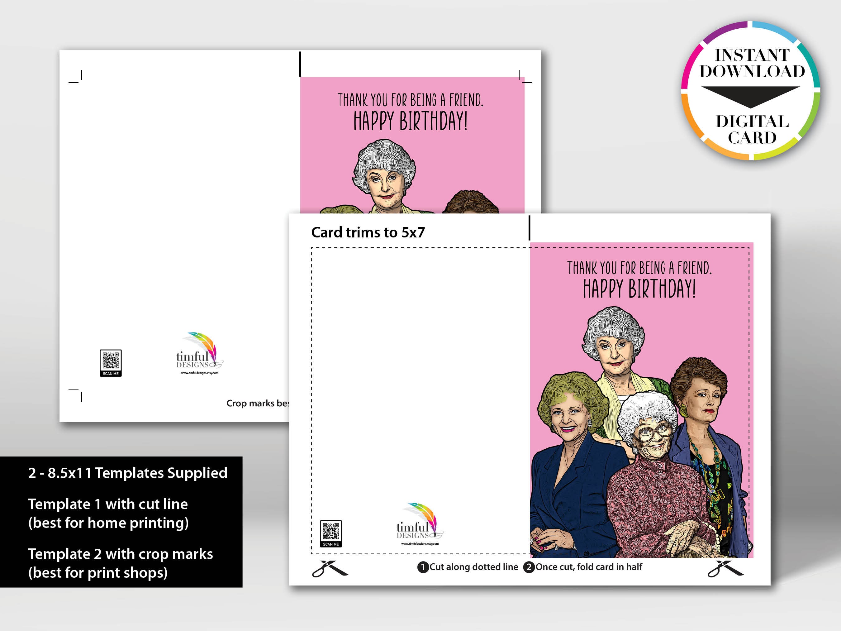 Instant Download Birthday Card PDF Card Thank You for - Etsy