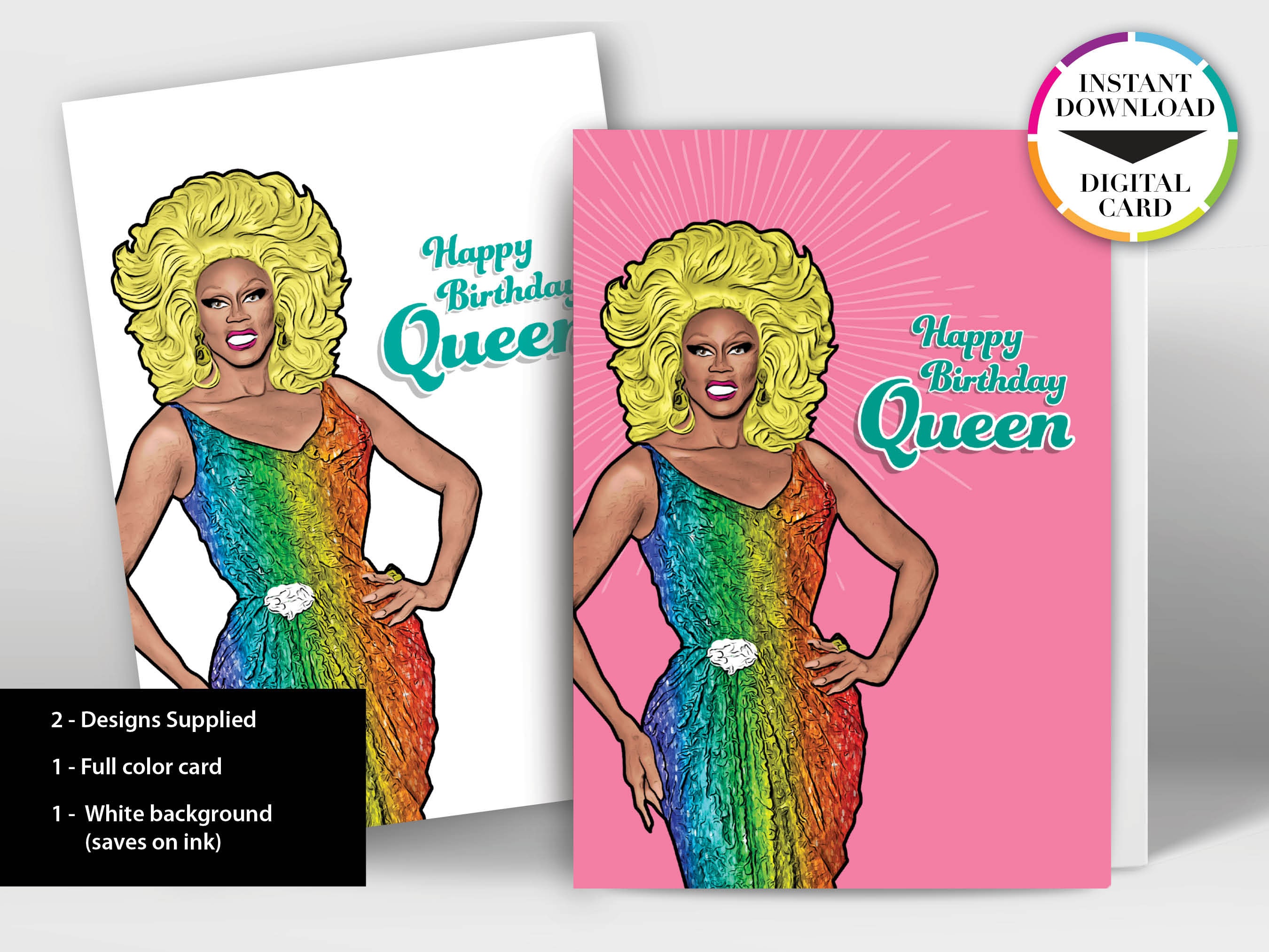 Instant Download Birthday Card | PDF Card | Rupaul | Queen | Easily ...