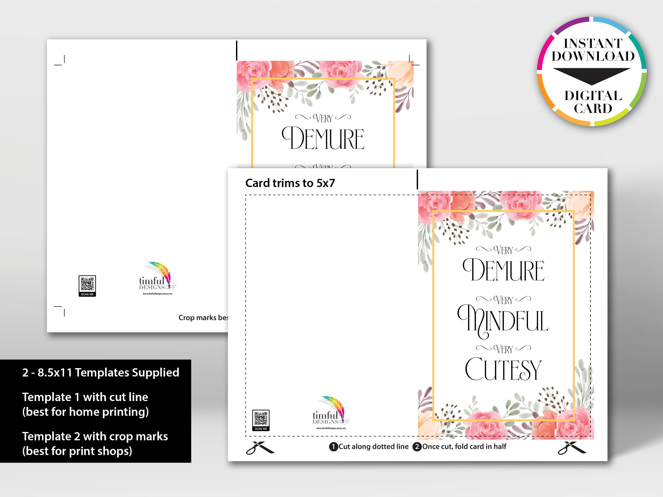 Instant Download Birthday Card | PDF Card | Demure | Mindful | Cutesy ...