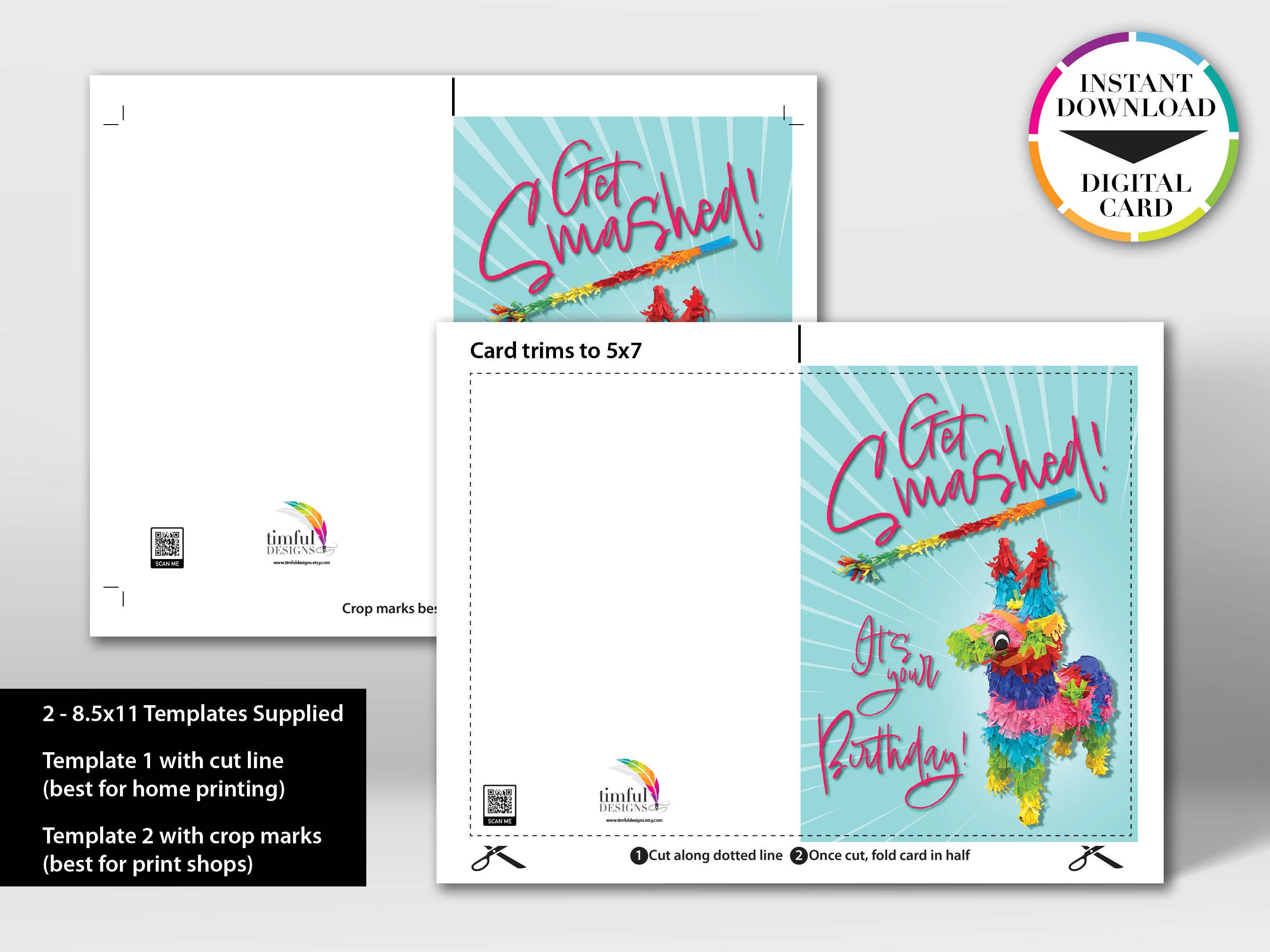 Instant Download Birthday Card PDF Card Pinata Get Smashed Easily Print ...