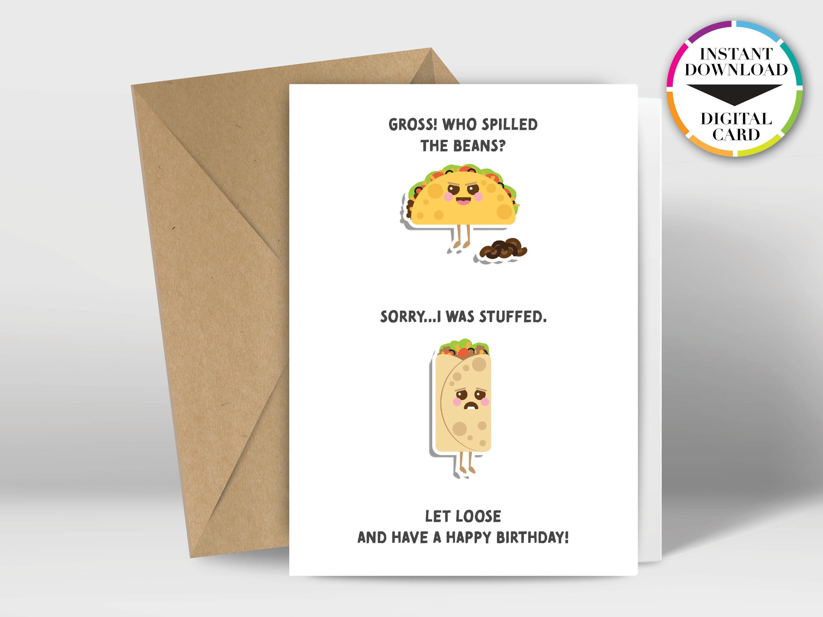 Instant Download Birthday Card | PDF Card | Taco | Burrito | Easily ...