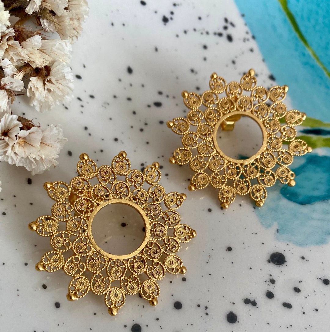 Catalina Filigree Earrings Handmade in 24k Gold-plated Silver - Sun ...