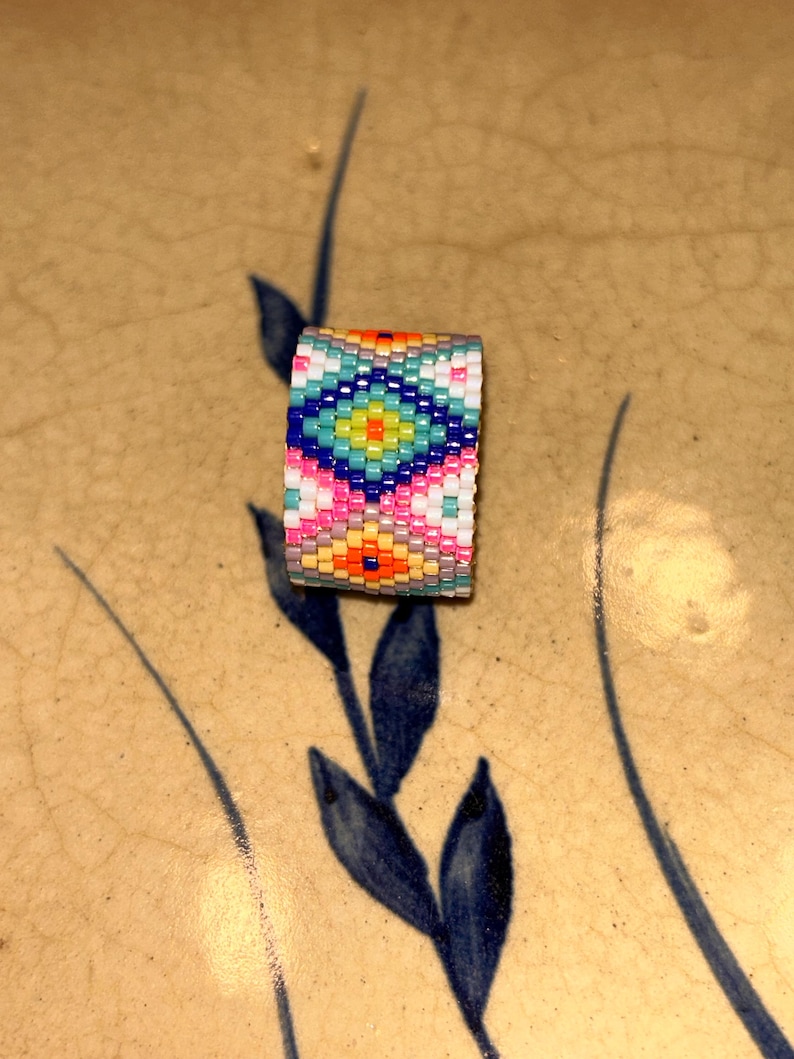 Miyuki Ring in Vibrant Colors. Adjustable Rings. Handmade Colorful ...