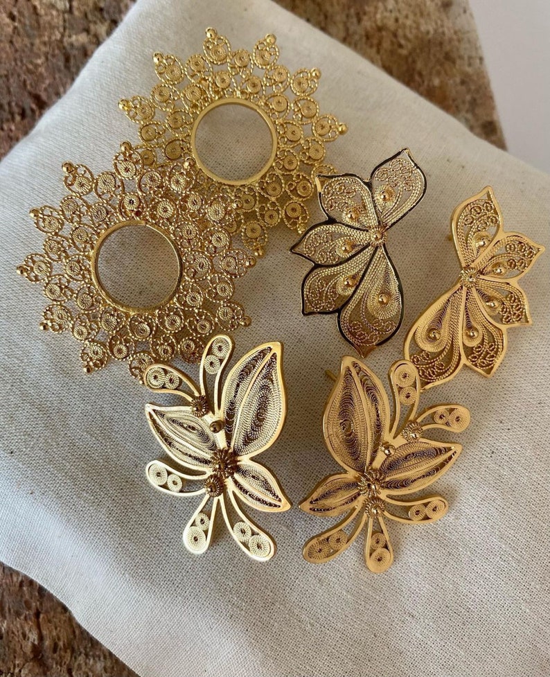 Catalina Filigree Earrings Handmade in 24k Gold-plated Silver - Sun ...