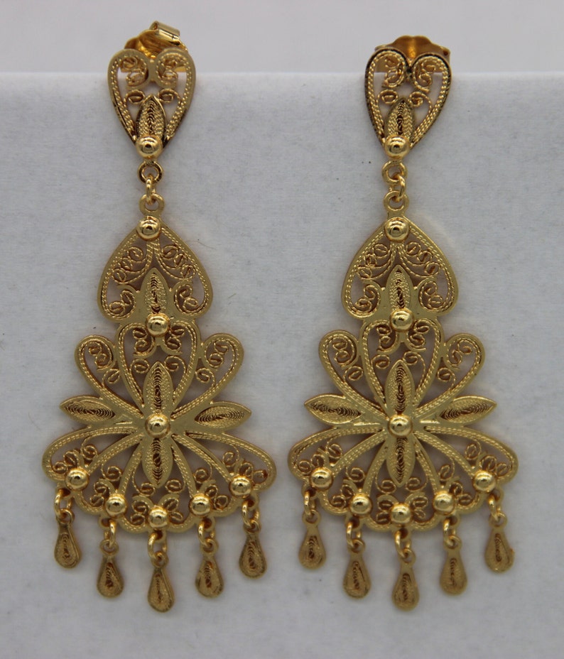 24k Gold Sterling Silver Filigree Earrings: Handmade Floral Dangle ...