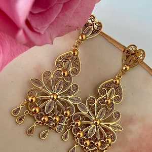 Simona Earrings Sterling Silver Gold Plated 24k Handmade in Filigree - Etsy