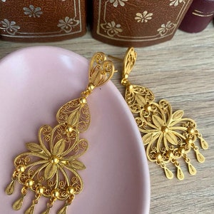 Simona Earrings Sterling Silver Gold Plated 24k Handmade in Filigree - Etsy