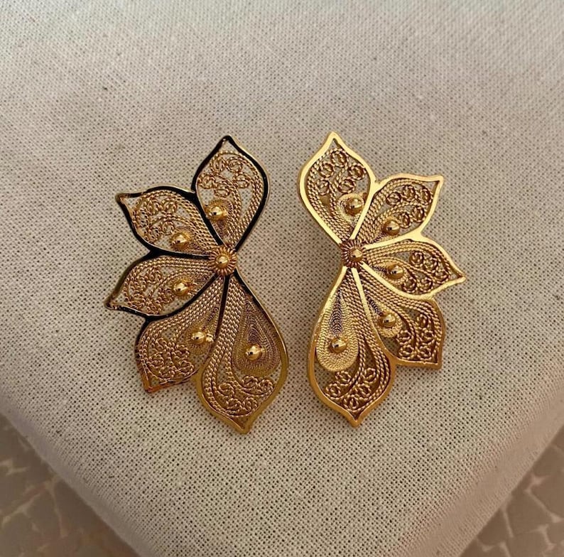 Leonor Earrings Sterling Silver Gold Plated 24k Handmade in Filigree - Etsy
