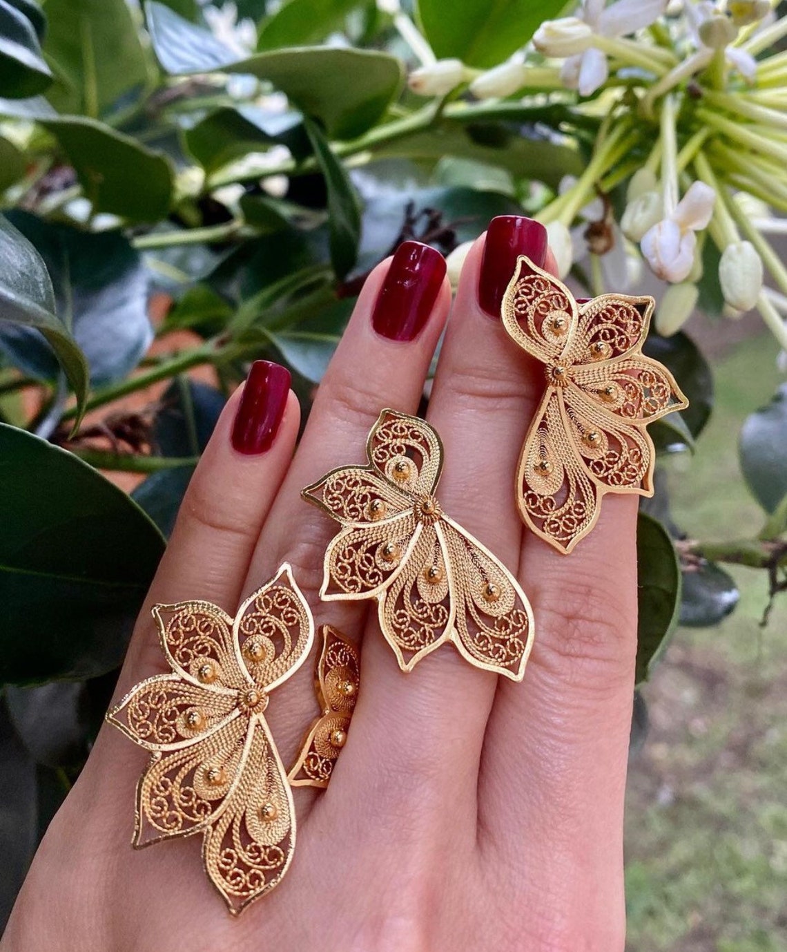 Leonor Earrings Sterling Silver Gold Plated 24k Handmade in Filigree - Etsy