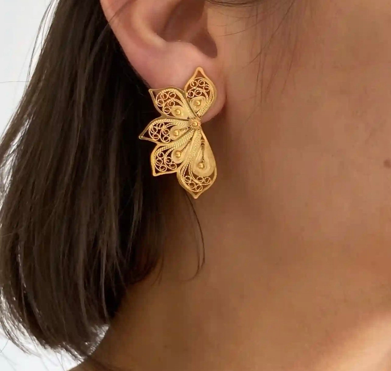 Leonor Earrings Sterling Silver Gold Plated 24k Handmade in Filigree - Etsy