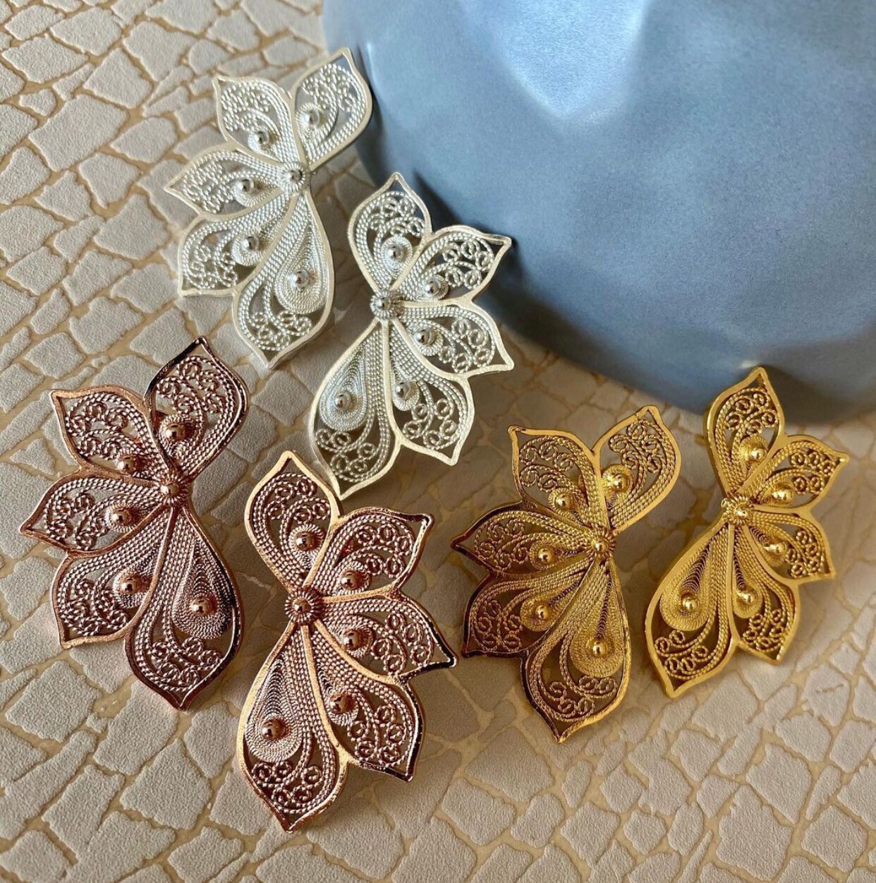 Leonor Earrings Sterling Silver Gold Plated 24k Handmade in Filigree - Etsy